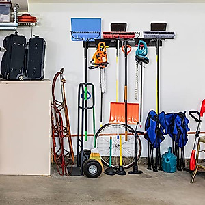 Tool Storage Rack, 8 Piece Garage Organizer, Metal, Wall mounted, Holder for Broom, Mop, Rake Shovel & Tools, By RaxGo