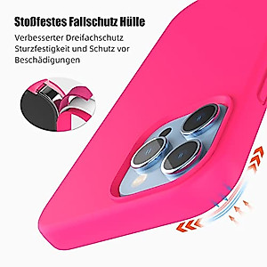 ARSUNOVO Compatible with iPhone 13 Pro Case 6.1 inch, [Shockproof][Anti-Scratch] Slim Liquid Silicone Case Protective Bumper Rubber Gel Cover for iPhone 13 Pro 6.1"(Hot Pink)