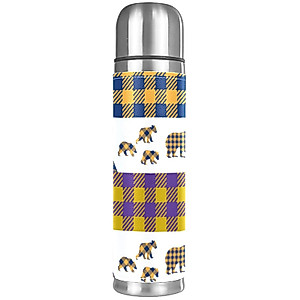 Stainless Steel Leather Vacuum Insulated Mug Bear Thermos Water Bottle for Hot and Cold Drinks Kids Adults 16 Oz
