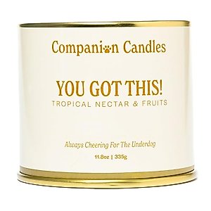Companion Candles Pet Safe Wood Wick Candle - “You Got This!” Citrus & Tropical Fruits, Coconut Soy Wax Scented, Over 50 Hr Burn Time, Non-Toxic, Women-Owned, Made in USA (11.8 oz.)
