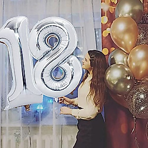 TONIFUL 50 Inch Large Silver Number Balloons 0-9, Foil Mylar Big Digital Balloon Number 1 Digit One for Birthday Party, Wedding, Bridal Shower, Engagement, Photo Shoot, Anniversary (Silver one)