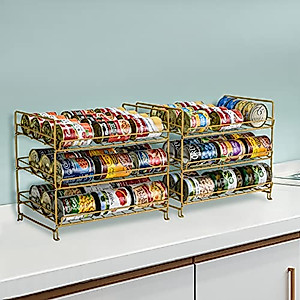 2 Pack- SUFAUY Can Rack Organizer, Stackable Can Storage Dispenser Holds up to 72 Cans for Kitchen Cabinet or Pantry, Gold
