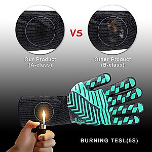 J H Heat Resistant Oven Glove:EN407 Certified 932 °F, 2 Layers Silicone Coating, Oven Mitts for Cooking, Kitchen, Fireplace, Grilling, 1 Pair (Regular Cuff, Black Shell with Green Coating)