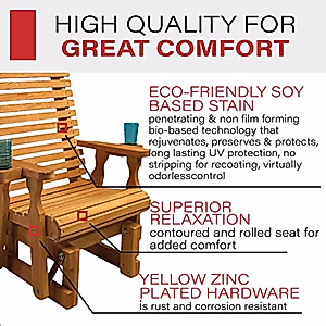 Amish Casual Heavy Duty 600 Lb Roll Back High Back Treated Glider Chair with Cupholders (Cedar Stain)