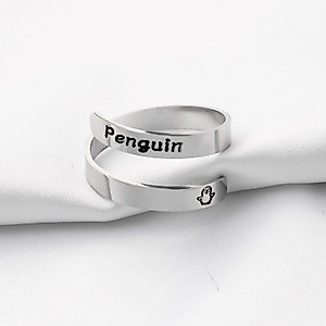 WSNANG Penguin Rings for Women Adjustable Rings Stainless Steel Penguin Wrap Ring Jewelry Penguin Animal Lover Gifts (silver)