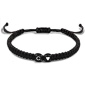 Raysunfook A to Z Braided Letter Bracelets 26 Initial Bracelets for Women Adjustable Black Rope Bracelet BFF Birthday Gifts Graduation Gift for Friends Sister Daughter Mother Friendship Jewelry