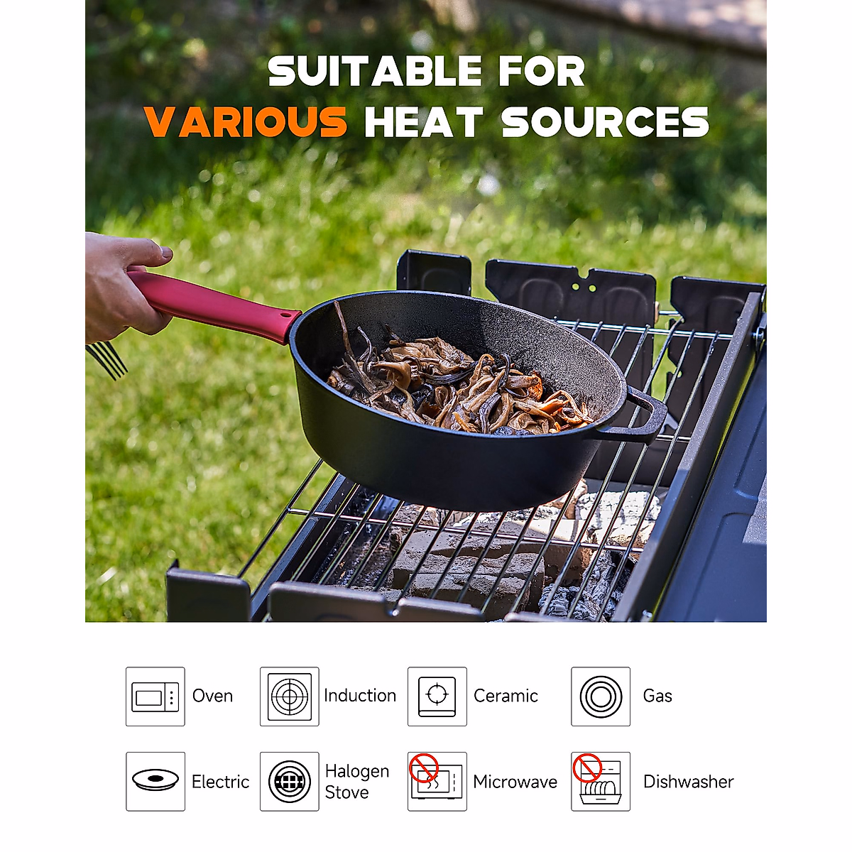 DARTMOOR Pre-Seasoned Cast Iron Skillet, 12 in Cast Iron Frying Pan with Handle, Protective Covers, & Pour Spouts, Safe Grill Cookware with Non-Stick Surface, Cast Iron Pan for Indoor & Outdoor Use