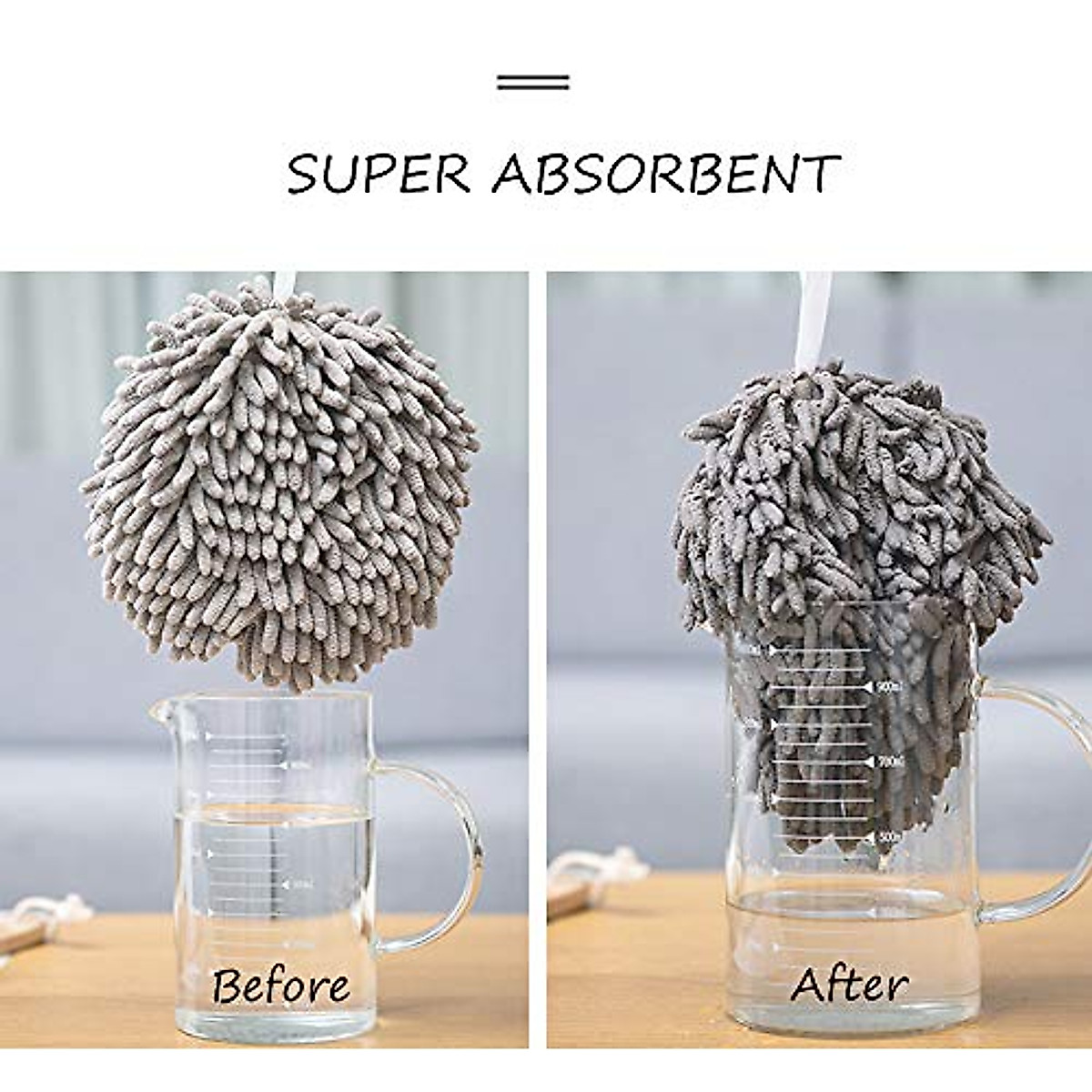 RINTATI Microfiber Hand Towel For Bathroom Blue and Grey Chenille Fluffy Decorative Small Soft Towel Ball with Loop for Kitchen Powder Room.