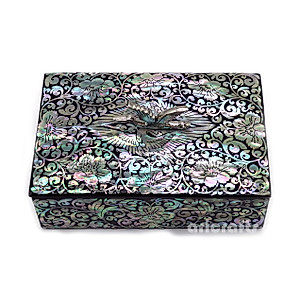 Mother of Pearl Nacre Lacquer Inlay Wooden Business Card Case, Business card Box, Desk Office Organizer, ID Box, Multi Box, Trinket Case