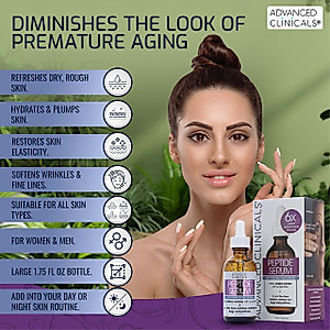 Advanced Clinicals 6X Concentrate Peptides Serum For Face | Hydrating + Firming Anti Wrinkle Collagen Peptide Moisturizer Face Oil W/Vitamin E For Wrinkles, Puffiness, & Uneven Skin Tone, 1.75 Fl Oz