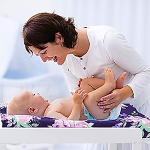 Baby Changing Pad Cover and Bassinet Sheet Girl,Diaper Changing Mat Cover Newborn Sheet Purlple Flower