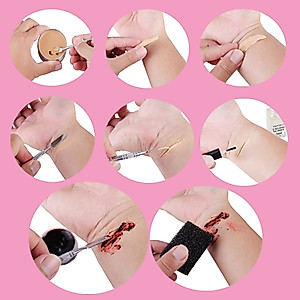 MEICOLY SFX Makeup Kit Scars Wax, Fake Blood Spray(2.1Oz) Halloween Special Effect Wound Modeling Skin Wax(1.67Oz) with Spatula, Black Stipple Sponge, Coagulated Blood Gel(1.06Oz),5ml Castor Sealer,02