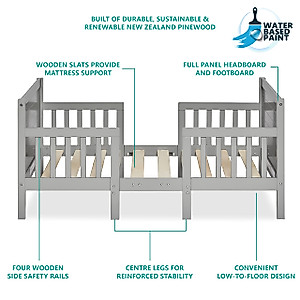 Dream On Me Hudson 3 In 1 Convertible Toddler Bed In Cool Grey, Greenguard Gold Certified, JPMA Certified, Non Toxic Finishes, Made of Sustainable New Zealand Pinewood