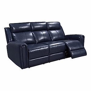 BOWERY HILL Modern Geuine Leather & Hardwood Sofa in Blue Finish