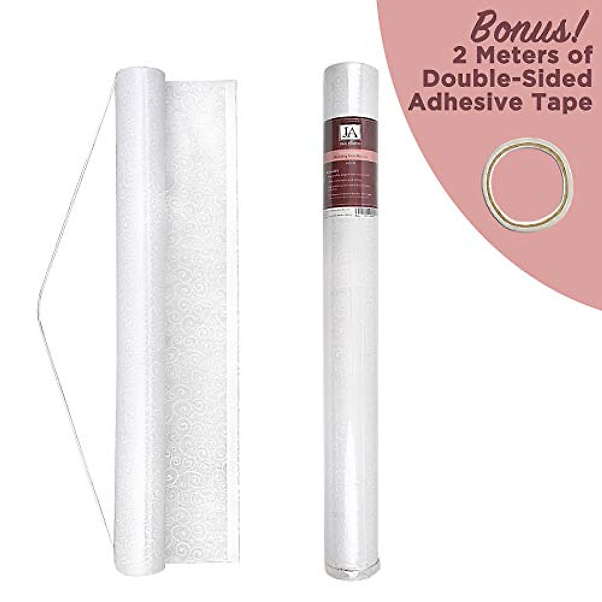 J&A Homes White Wedding Aisle Runner (3 Feet x 100 Feet) — Includes Pull String and Double-Sided Adhesive Tape — Scroll Pattern Runner is Great for Indoor or Outdoor Weddings, Prom and Parties (White)