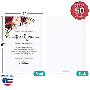 321Done Thank You Place Setting Cards, Made in USA - White 4x6, Watercolor Red Roses, Appreciation Notes for Wedding, Party, Retirement, Graduation, Birthday, Baby, Bridal Shower - Pack of 50