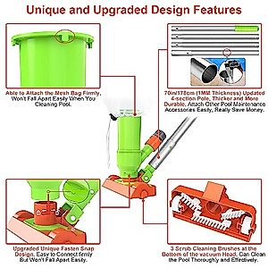 POOLKEY Upgraded 70" Portable Pool Vacuum Cleaner with Unique Lock Catch Design, 4 Section Poles of 70", Handheld Pool Vacuum Jet Cleaner Attaches to Garden Hose for Above Ground Pool Spas Ponds