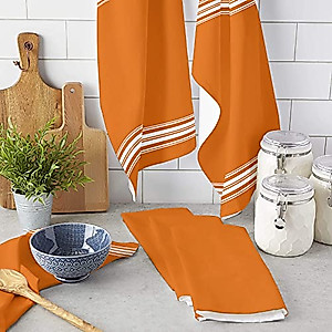 zzsunfeel Kitchen Towels Reversible for Drying Dishes, Thanksgiving Fall Orange White Stripe Set of 1 Dishcloths Cotton Hand Towels, Absorbent Dish Towels for Kitchen Counter Tea Towels 18"x 28"