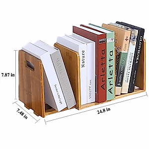 Maydear Bamboo Desktop Bookshelf, Small Expandable Desktop Organizer Desk Hutch Dorm Table Top Bookcase for Office and Home