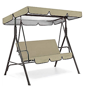 Patio Swing Canopy Replacement Cover 3 or 2 Seater Swing Chair Top Covers Water-Proof Swing Canopy Sun Shade Outdoor Garden Courtyard Porch Sunscreen Protections Cover for Seat (Beige, 76.7×49.2 in)