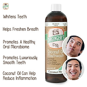 Dr. Ginger's Coconut Oil Care 2pc Bundle, All-Natural Toothpaste (4oz) & Mouthwash (14fl oz) for Fresh Breath, Gum Health, Brightening, & Plaque Prevention, Ultimate Oral Care, Coconut Mint Flavor