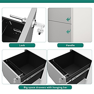 YITAHOME 2-Drawer File Cabinet with Lock, Metal Mobile File Cabinet with Lock, Filing Cabinet Under Desk Fits Legal/Letter for Home/Office, Fully Assembled, Grey and White