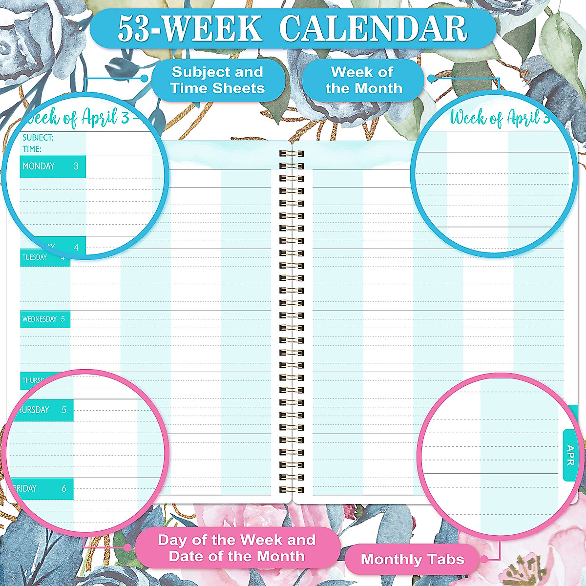 Teacher Planner 2023-2024 - 2023-2024 Weekly & Monthly Lesson Plan Book, July 2023 - June 2024, 8" x 10", Academic Planner 2023-2024 with Twin-Wire Binding for Teachers - Ink-painting Roses