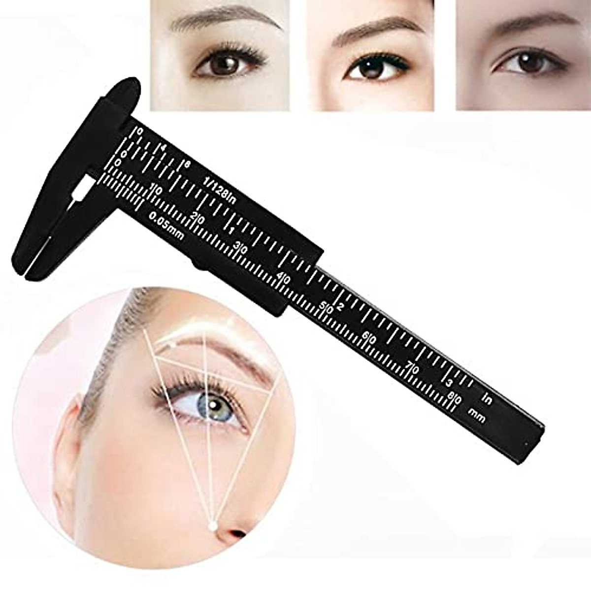 Qiningxia Portable Double Scale 80MM Plastic Eyebrow Measuring Vernier Caliper Caliper Ruler Plastic Permanent Makeup Measurement Tools, Black, Under 3 Inches