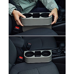IOKONE Coin Side Pocket Console Side Pocket Leather Cover Car Cup Holder Auto Front Seat Organizer Cell Mobile Phone Holder (Gray)