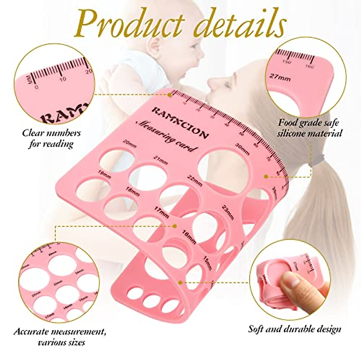Nipple Ruler, Nipple Rulers for Flange Sizing Measurement Tool, Silicone & Soft Flange Size Measure for Nipples, Breast Flange Measuring Tool Breast Pump Sizing Tool - New Mothers Musthaves (Pink)