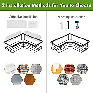 YISUN Corner Shower Caddy,Shower Organizer Corner Stainless Steel Bathroom Shower Caddy No Drilling Shower Shelves Corner with Toothbrush Holder,Soap Holder for Inside Shower,Matte Black