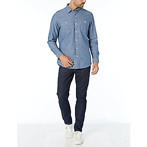 Amazon Essentials Men's Regular-Fit Long-Sleeve Chambray Shirt, Rinsed, X-Large