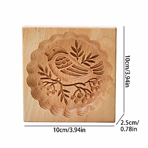 ROTORS Wooden Animal Cookie Molds,Press Type Cookie Cutter With 3D Hen, Bird,Rabbit,Fish Design,Wood Biscuit Molds With Good Wishes for Baking (Bird)