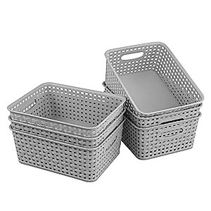 Zerdyne 6-Pack Plastic Weave Storage Basket, Light gray