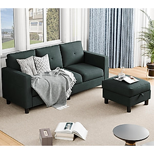 JAMFLY Sectional Sofas Couches for Living Room, L Shaped Couch with Storage Sofa Set, Small Couches for Small Spaces with Movable Ottoman, Dark Grey