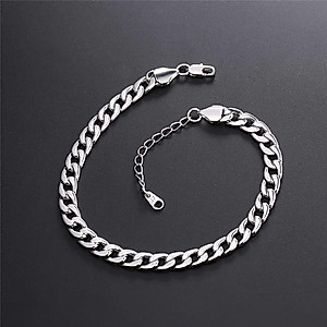 U7 Cuban Chain Anklets Platinum Plated Beach Foot Jewelry 7mm Wide Curb Chains Ankle Bracelet for Women, Length 22-27CM