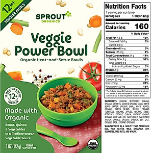 Sprout Organic Baby Food, Toddler Meals, Mediterranean Veggie Power Bowl with Beans & Quinoa, 5 Oz Bowl (8 Count)