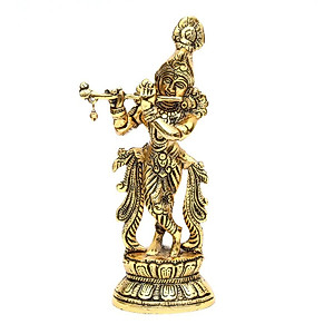 Orbit Art Gallery Gold Plated Metal Handicraft Lord Krishna Bhagwan Murti Hindu God Kanha Ji Idol for Gift Puja Item