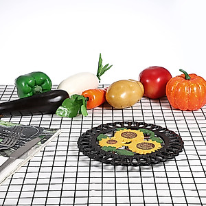 Sumnacon 2Pcs Round Cast Iron Trivets - 7.5 Inch Heat Resistant Iron Trivets for Hot Dish Pot Pan Plate Teapot, Rustic Metal Hot Dish Plate Holder for Kitchen Dining Table Countertop Cooktop