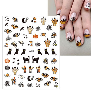 JMEOWIO 8 Sheets Halloween Nail Art Stickers Decals Self-Adhesive Pegatinas Uñas Horror Skull Nail Supplies Nail Art Design Decoration Accessories