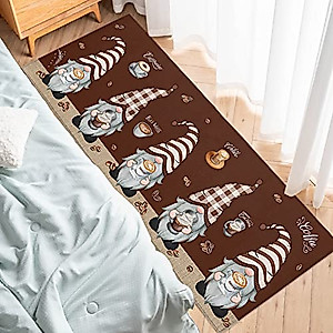 Coffee Gnomes Kitchen Mat Set 2 Piece Kitchen Rugs, Farmhouse Brown Coffee Beans Soft Non-Slip Rubber Backing Floor Mats Doormat Bathroom Runner Area Rug Carpet, 19.7x31.5in + 19.7x47.2in