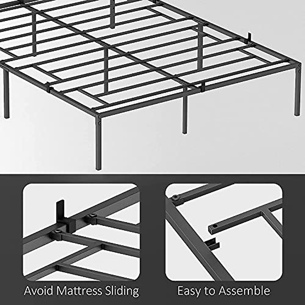 coucheta Queen Bed Frame with Storage 13 Inch Metal Platform Bed Frame with Steel Slat Support No Box Spring Needed Mattress Foundation Easy to Assemble (Queen), Black (1)