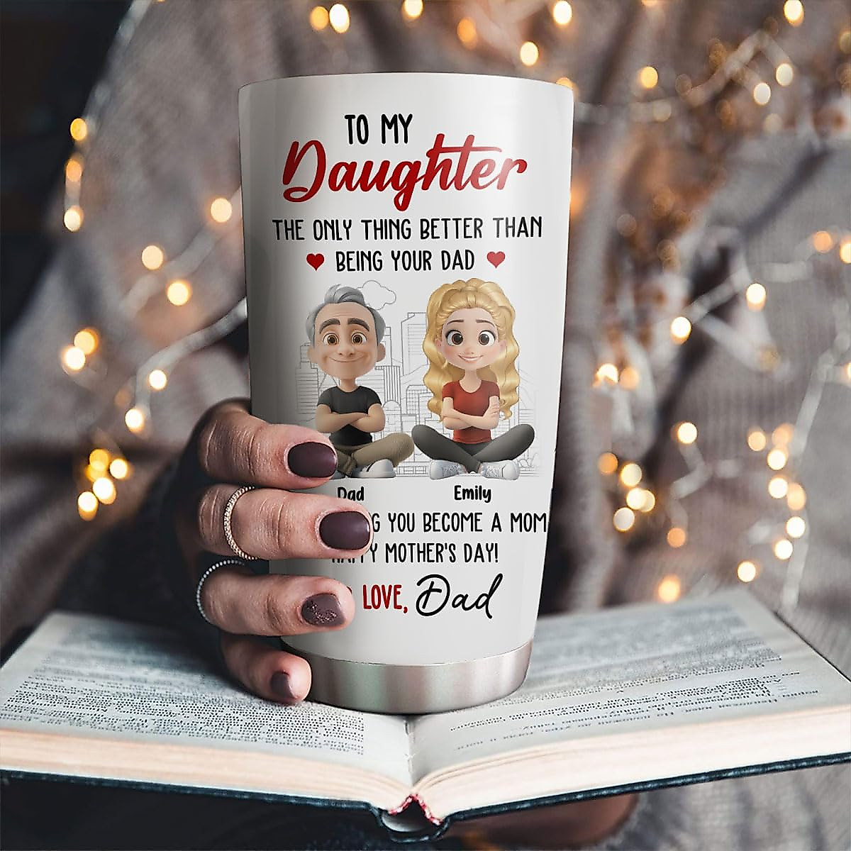 Wrappiness To My Daughter Personalized Tumbler - Watching You Become A Mom Gifts from Dad to Adult Daughter on Mothers Day, First Mothers Day Idea for New Mom