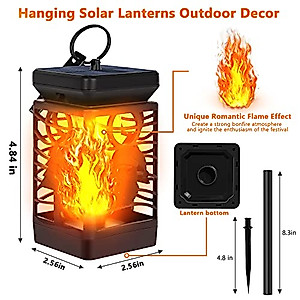 4 Pack Solar Outdoor Lights, AOUNQ 2 in 1 Flickering Flame Solar Hanging Lanterns Outdoor Christmas Decorations, Solar Christmas Lights Outdoor Waterproof LED Flame Lights for Garden Patio Yard Decor