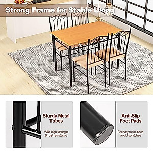 Tangkula 5 Piece Dining Table Set, Vintage Wood Top Padded Seat Dining Table and Chairs Set, Home Kitchen Dining Room Furniture