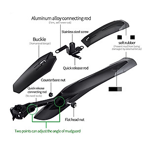 Bike Fender, Portable Bicycle Mudguard,Portable Adjustable Mountain Bike Front and Rear Mud Guard Fenders set, Bike Mudguard Set Fender E-Bike 26 27.5 29 Mountain Bicycle TPE Widen Lengthen Front Rear
