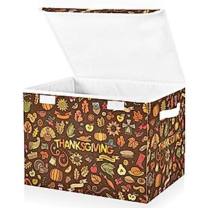 RunningBear Happy Thanksgiving Leaves Large Storage Bins with Lid Collapsible Storage Bin Closet Organizers Foldable Fabric Storage Boxes for Office Bedroom ClothesToys