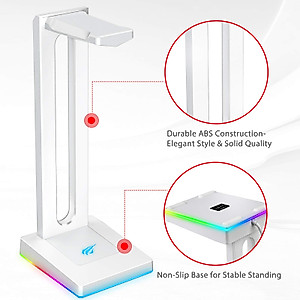 havit RGB Headphones Stand with 3.5mm AUX and 2 USB Ports, Headphone Holder for Gamers Gaming PC Accessories Desk (White)