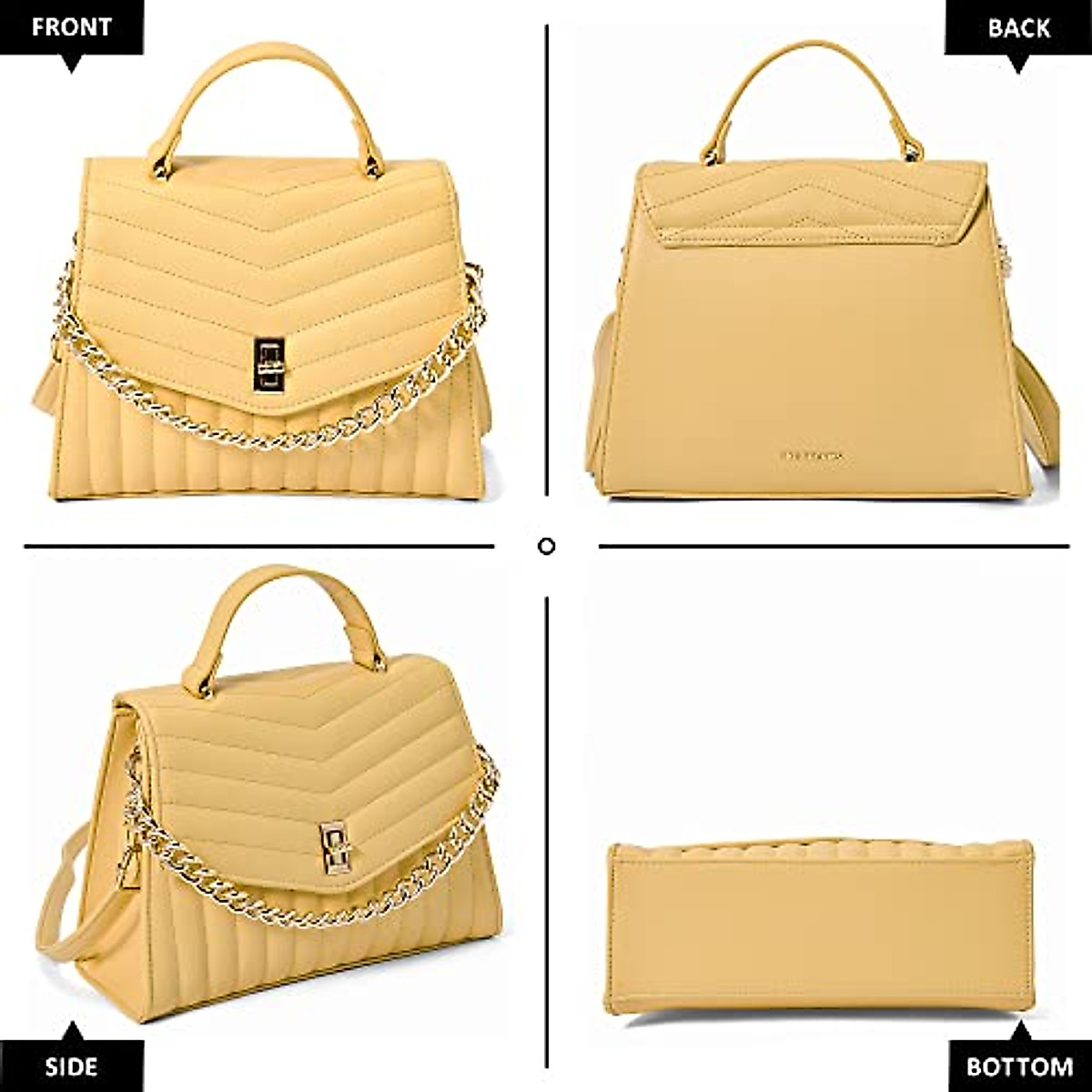 Like Dreams Classic Fashion Purses for Women Quilted Vegan Leather Satchel Top Handle Handbag (Yellow)