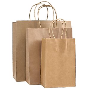 PAICUIKE 130pcs Paper Bags with Handles Assorted Sizes Kraft Gift Bags Bulk - Brown Paper Bags for Small Business, Shopping, Retail, Party, Merchandise and Favor Bags